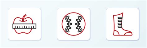 세트 라인 스포츠 복싱 신발 애플과 측정 테이프와 야구 공 아이콘 벡터 가죽에 대한 스톡 벡터 아트 및 기타 이미지 가죽 건강한 생활방식 건강한 식생활 Istock