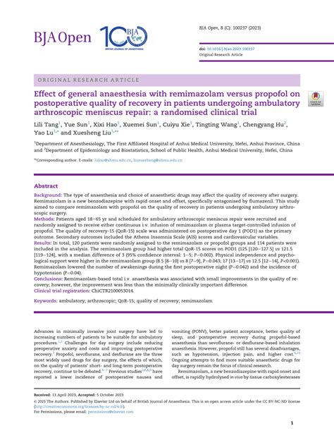 Pdf Effect Of General Anaesthesia With Remimazolam Versus Propofol On Postoperative Quality Of
