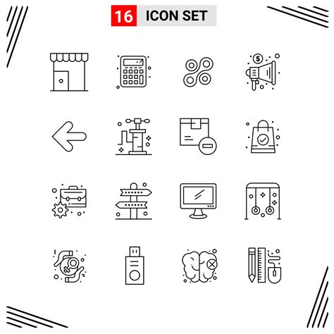 16 Icons Line Style Grid Based Creative Outline Symbols For Website