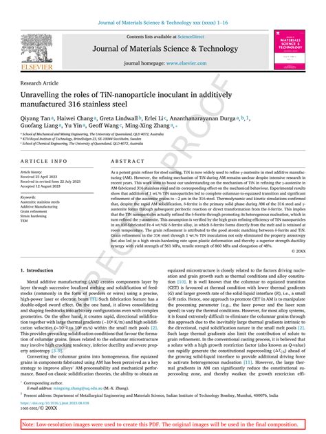 Pdf Unravelling The Roles Of Tin Nanoparticle Inoculant In Additively