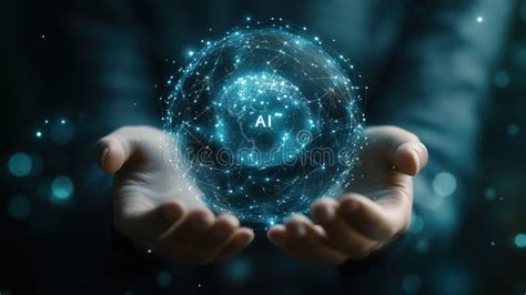 Glowing Ai Sphere Held By Hands Symbolizing Innovation And Futuristic Technology Stock