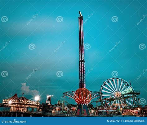 Euro Fun Park Fun Fair At Night Editorial Photography Image Of
