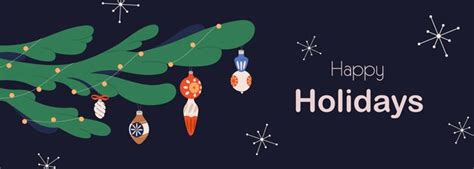 크리스마스 나무 가지에 레트로 Baubles와 함께 겨울 휴가 배너 디자인 새해 축하를위한 Xmas 수평 배경 소나무 가지와