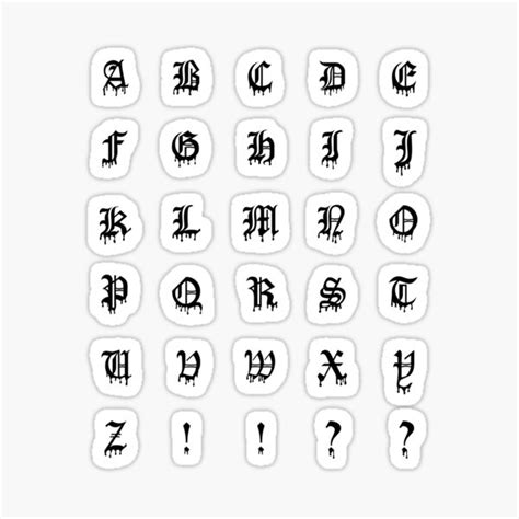 Black Uppercase Gothic Letters Alphabet Pack Sticker For Sale By