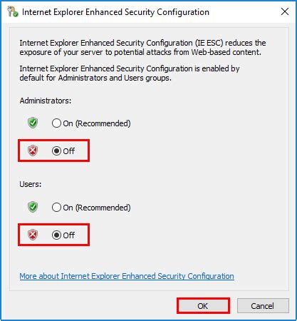 Windows Server 2016 Disable Internet Explorer Enhanced Security