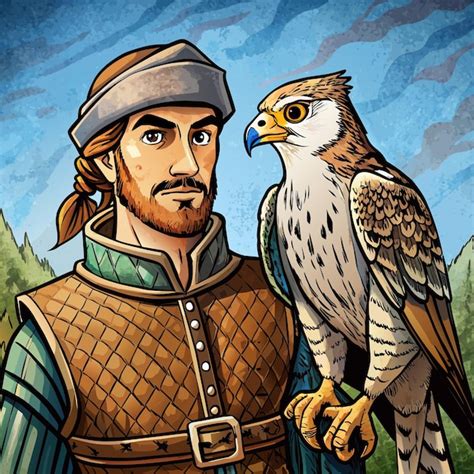 A Man With A Hawk And A Hawk On His Arm Premium Ai Generated Vector