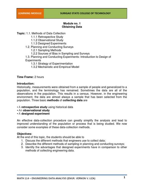 Module 1 Ee Data Analysis Pdf Sampling Statistics Experiment