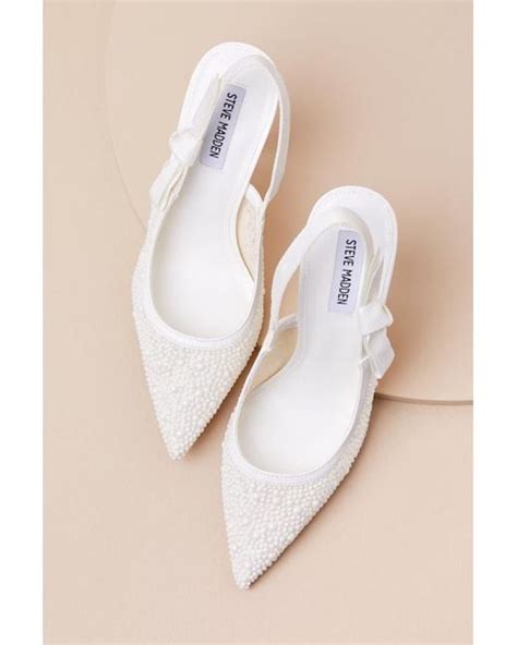 Steve Madden Bri Lace Pearl Ribbon Pointed Toe Slingback Pumps In