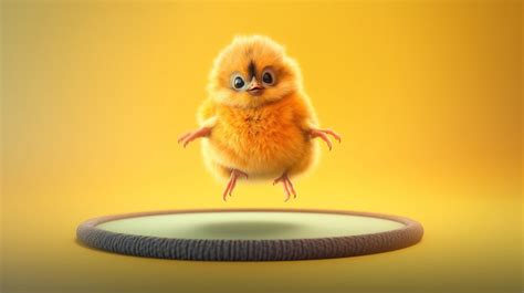 Trampoline Tiny Chick Bouncing On 3d Rendering Backgrounds  Free