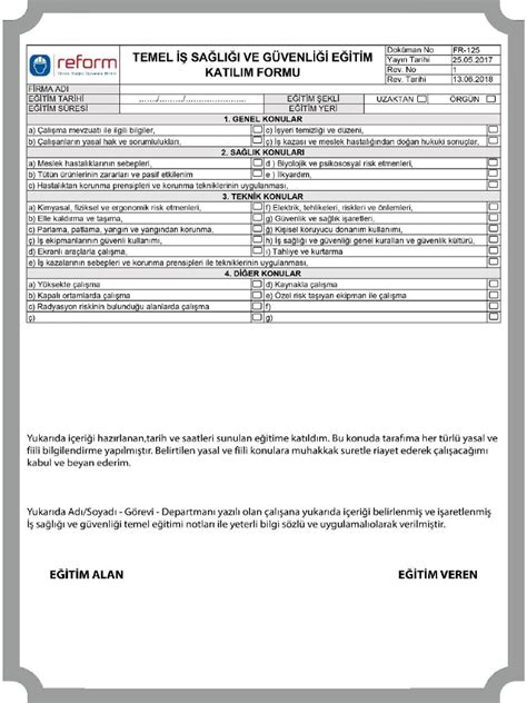 İsg Eğitim Katılım Formu Pdf