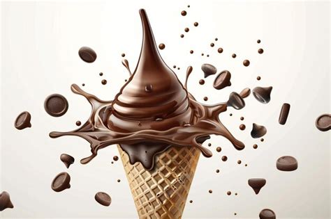 Gourmet Chocolate Ice Cream Swirl In A Waffle Cone With Chocolate Chips