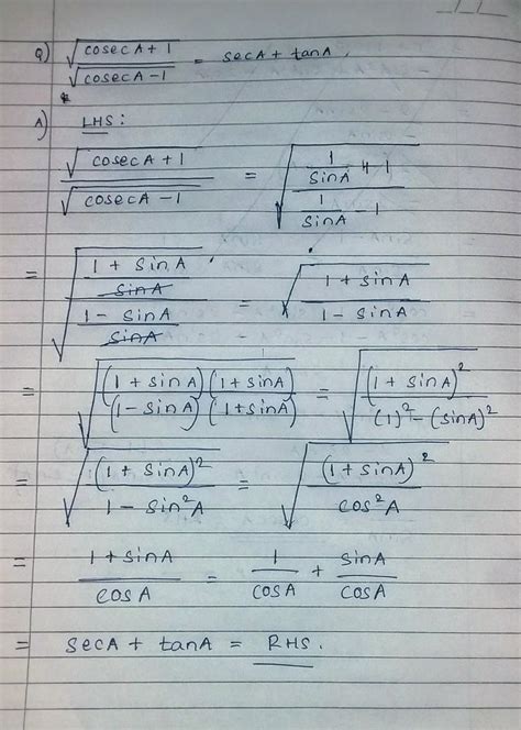 Prove That Root Over Cosec A Root Over Cosec A Sec A Tan A Brainly In