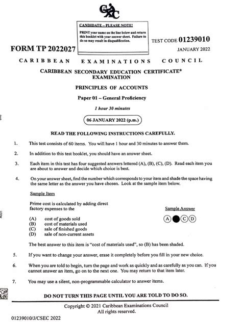 Csec Poa Jan 2022 P1 Pdf Debits And Credits Financial Services