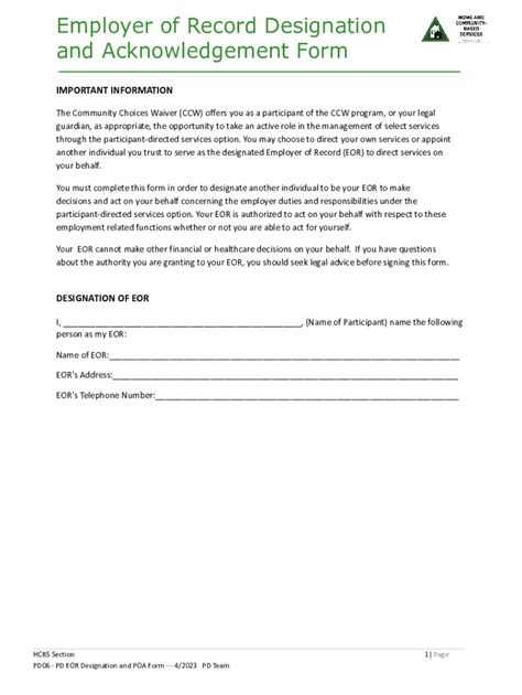 Fillable Online Pd06 Pd Eor Designation And Acknowledgement Form Fax