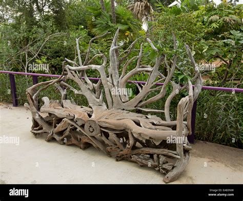 Unique And Artistic Wooden Garden Bench Created From Huge Contorted Root