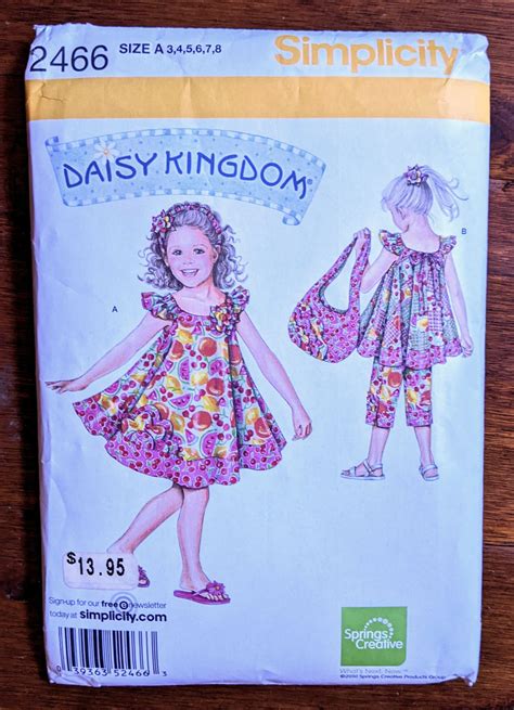 Simplicity Pattern 2466 Daisy Girls Dress Capri S Top Bag Size A 3 8