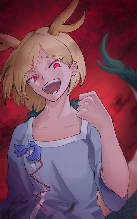 Garasuno Kicchou Yachie Touhou Highres 1girl Antlers Blonde Hair