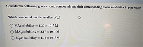 Solved Consider The Following Generic Ionic Compounds And