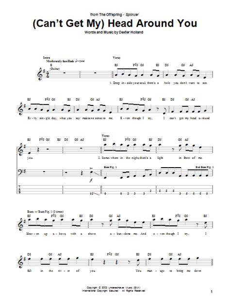 Cant Get My Head Around You By The Offspring Bass Tab Guitar