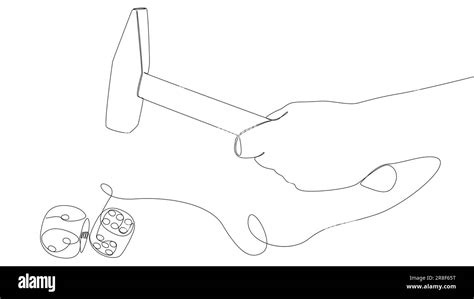 One Continuous Line Of Hammer And Dice Thin Line Illustration Vector Concept Contour Drawing