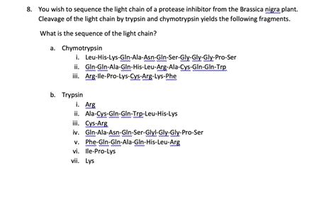 You Wish To Sequence The Light Chain Of A Protease Inhibitor From The