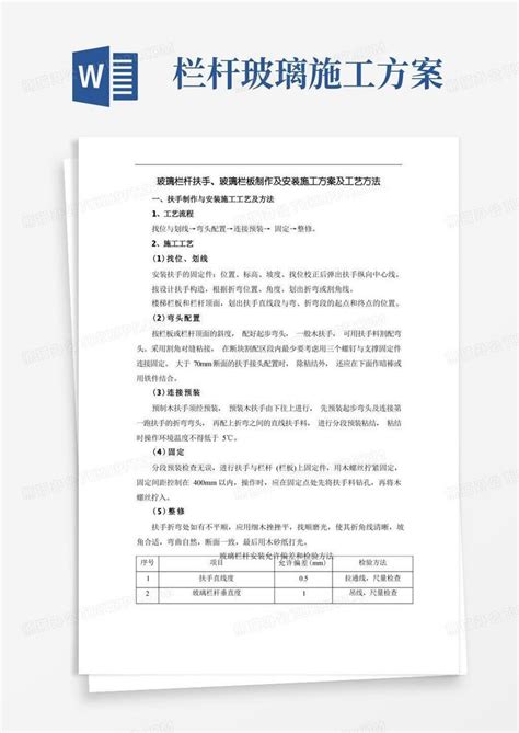 玻璃栏杆扶手玻璃栏板制作及安装施工方案及工艺方法Word模板下载 编号lwybprjl 熊猫办公