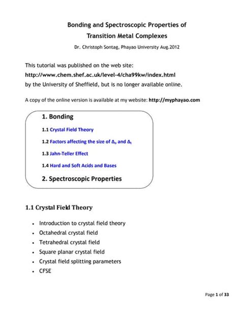 Crystal Field Theory Octahedral Splitting Pptx Chemistry Science