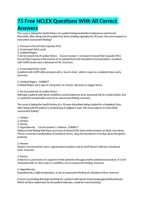 Nclex Rn Practice Questions Emphysema Duodenal Ulcers Gerd Peptic Ulcers And More Exams