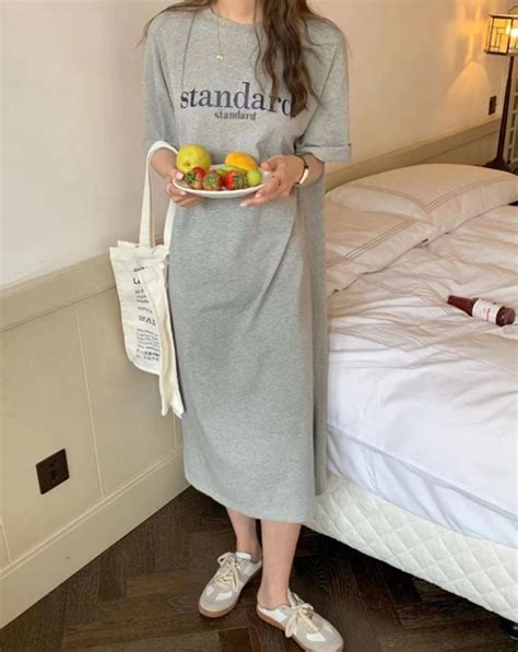 메가플레이스 데일리 레터링 반팔 롱원피스 홈웨어 반팔롱티 티셔츠원피스 원피스롱티