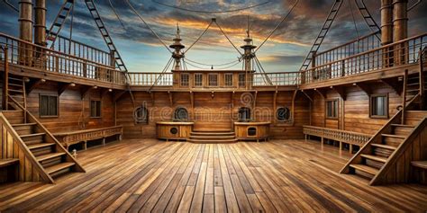 Empty Pirate Ship Deck Background For Theater Stage Scene Ai Generative Stock Illustration