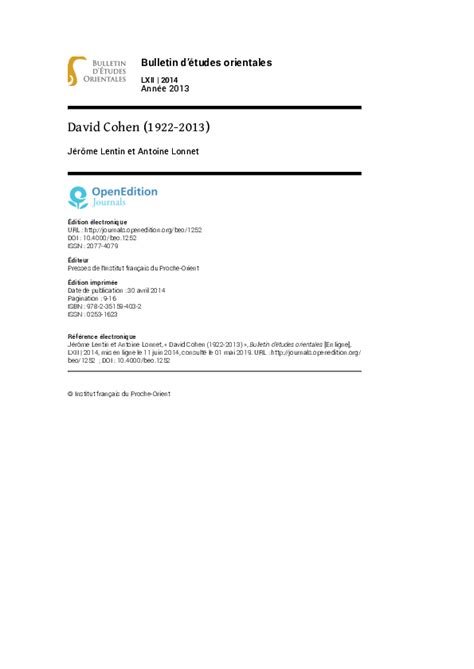 Pdf David Cohen 1922 2013