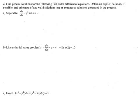 Solved 2 Find General Solutions For The Following First