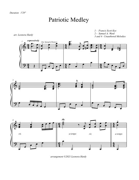 Patriotic Medley Arr Leonora Hardy By Various Sheet Music For Piano