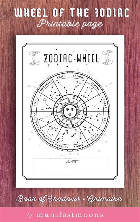 Zodiac Wheel Grimoire Printable Page Book Of Shadows Etsy