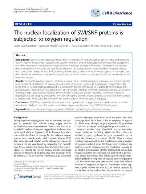Pdf The Nuclear Localization Of Swisnf Proteins Is Subjected To