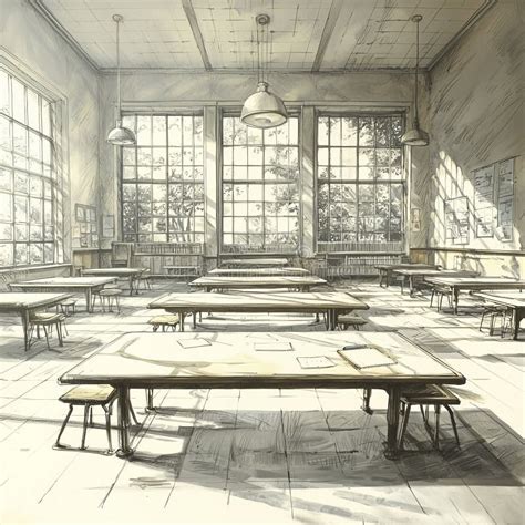 Sketch Of School Classroom Ai Generative Illustration Stock