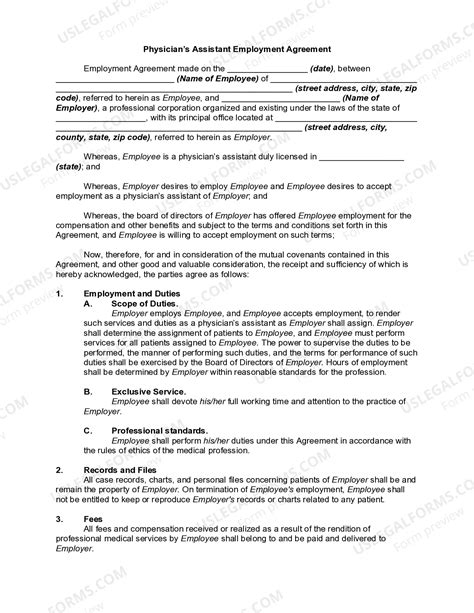 Physicians Assistant Employment Agreement Us Legal Forms