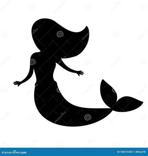 Mermaid Silhouette Hand Drawn Vector Illustration Isolated On White