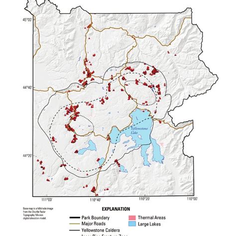 Map Of Yellowstone National Park Showing Location Of Over 10000