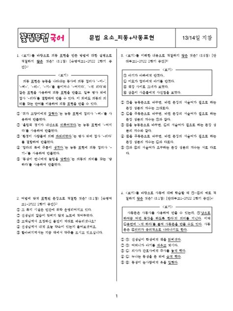 숙제 피동사동인용표현 대치동 기출문제 Pdf