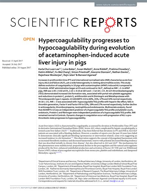 Pdf Hypercoagulability Progresses To Hypocoagulability During Evolution Of Acetaminophen