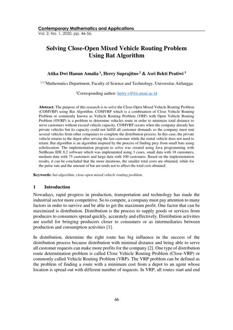 Pdf Solving Close Open Mixed Vehicle Routing Problem Using Bat Algorithm