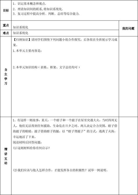 八年级政治下册 第四单元 我们崇尚公平和正义复习导学案无答案 新人教版word文档在线阅读与下载无忧文档
