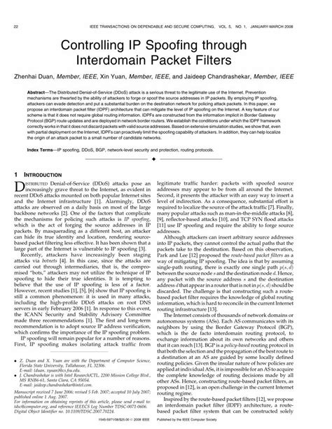 Pdf Basepapercontrolling Ip Spoofing Through Interdomain Packet Filters Dokumen Tips