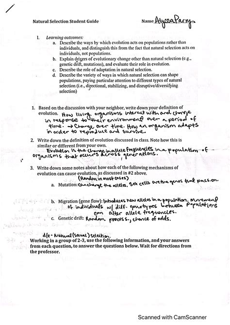 Natural Selection BIOL 113 Studocu