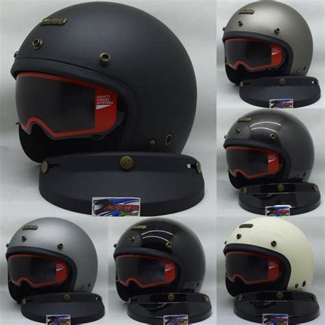 Jual Helm Njs Nx 2 Half Face Retro Bogo Solid Double Visor Intercom