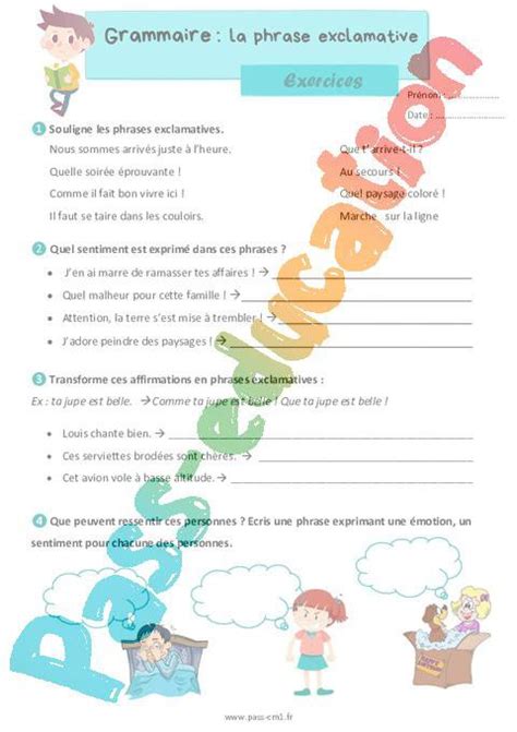 La phrase exclamative Exercices de grammaire pour le cm1 PDF à