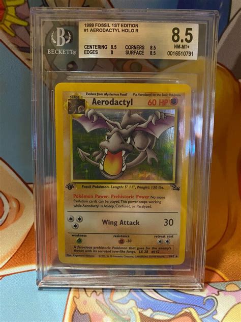 1999 Pokemon Fossil 1st Edition Aerodactyl Holo 1 62 Holo Foil Bgs 8 5