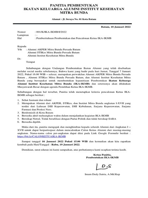 Surat Edaran Ikatan Keluarga Alumni Ikmb Pdf