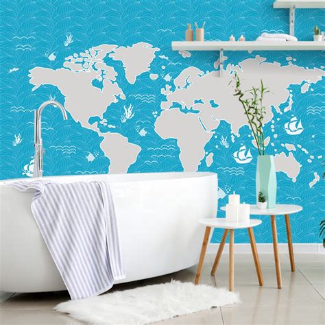 Papier Peint Carte Du Monde Bleu Ciel Dovido Sk